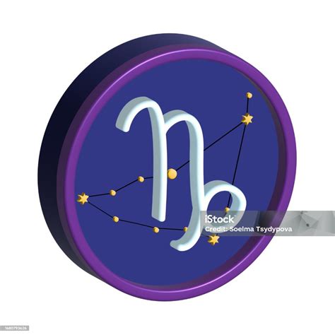 조디악 표지판 염소자리 3d 그림 흰색 배경에 둥근 아이콘 격리 점성술 기호가 있는 파란색 3차원 반지 0명에 대한 스톡 벡터