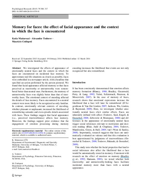Pdf Memory For Faces The Effect Of Facial Appearance And The Context In Which The Face Is