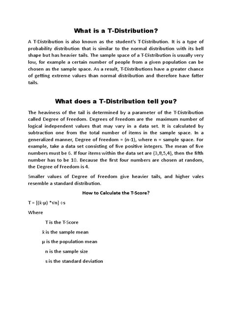 T Distribution Pdf