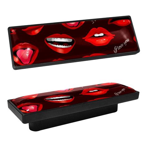 4 Pcs Rectangle Cabinet Handle Cupboard Knob Drawer Pulls Handle Sexy Red Lips Pattern Drawer