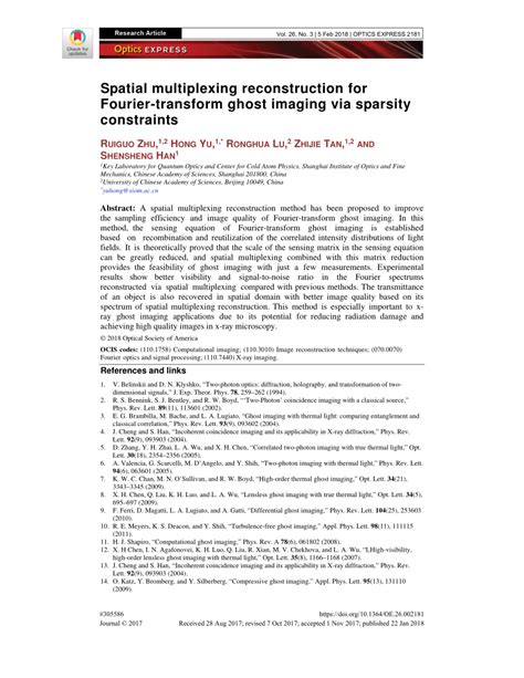 Pdf Spatial Multiplexing Reconstruction For Fourier Transform Ghost Imaging Via Sparsity