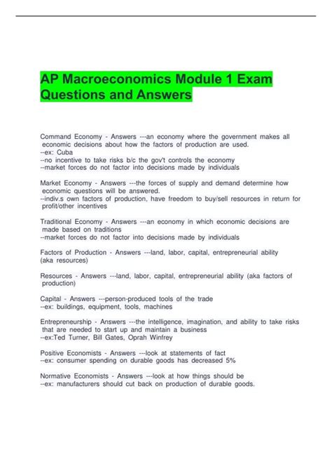 Ap Macroeconomics Module 1 Exam Questions And Answers Ap Macroeconomics Stuvia Us