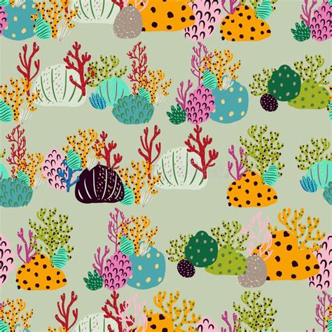 A Seamless Pattern Of Flat Colorful Corals Vector Print Stock Vector