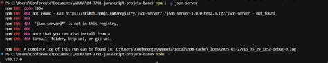erro para instalar o npm i g json server javascript implementando crud com requisições