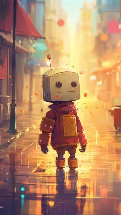 Joyful Robot With Wiry Arms And A Cute Little Nose Stock Illustration Illustration Of Happy