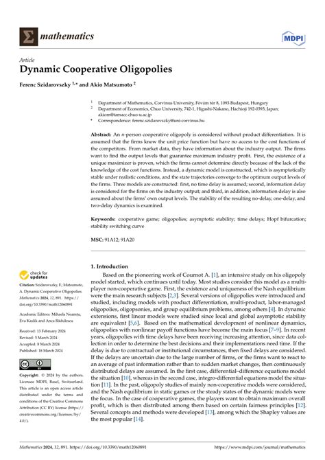 Pdf Dynamic Cooperative Oligopolies