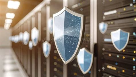 Modern Data Center With Secure Cloud Protection Icons Illustrating