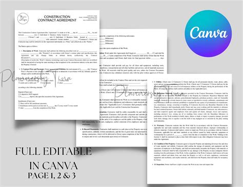 Editable Construction Services Contract Agreement Professional Contractor Contract Template