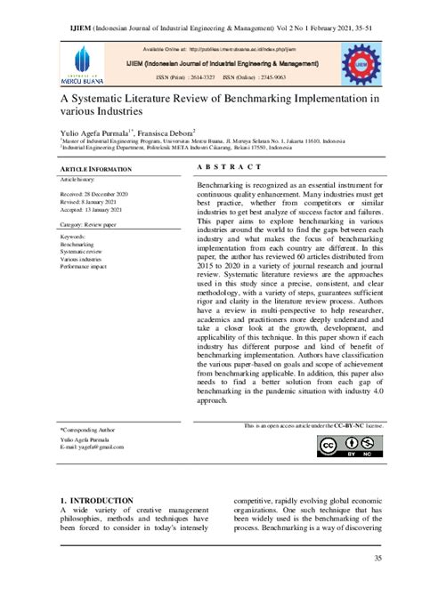 pdf a systematic literature review of benchmarking implementation in