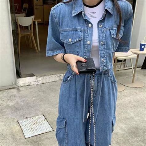 New 카고청투피스여름신상투피스청자켓 청바지세트뒷밴딩프리사이즈