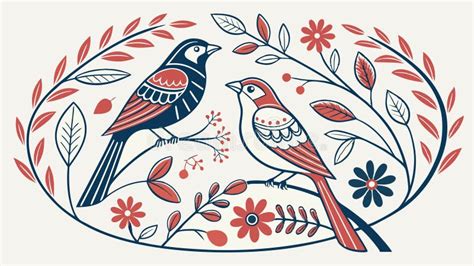 Birds And Floral Elements In Oval Frame Art Vector Design Generative Ai Stock Vector