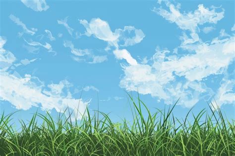 Grassy Field With Blue Sky Premium Ai Generated Image
