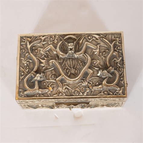 Art Deco Brass Rectangular Decorative Box With Dragon Motif In High
