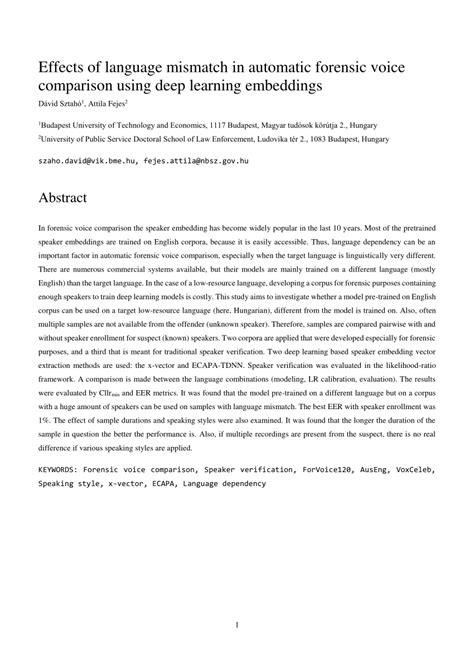 Pdf Effects Of Language Mismatch In Automatic Forensic Voice Comparison Using Deep Learning