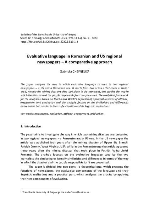 Pdf Evaluative Language In Romanian And Us Regional Newspapers A