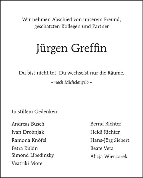 Traueranzeigen von Jürgen Greffin Tagesspiegel Trauer