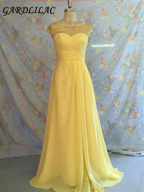 Plus Size Long Bridesmaid Dresses 2018 Yellow Chiffon Wedding Party