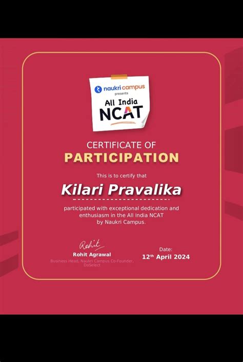 Pravalika Kilari On Linkedin Naukri Campus All India Ncat
