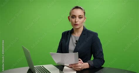 Female Television Anchor Frustrated With Nonsense Script Standing Up And Walking Away News