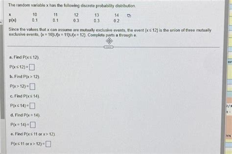 Solved The Random Variable X Has The Following Discrete