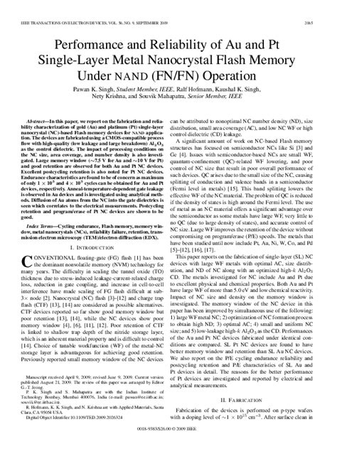 Pdf Performance And Reliability Of Au And Pt Single Layer Metal Nanocrystal Flash Memory Under
