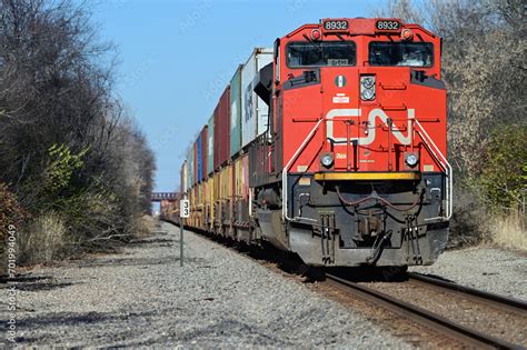 A Single Locomotive Serves As A Rear Train Distributed Power Unit On A Canadian National Railway