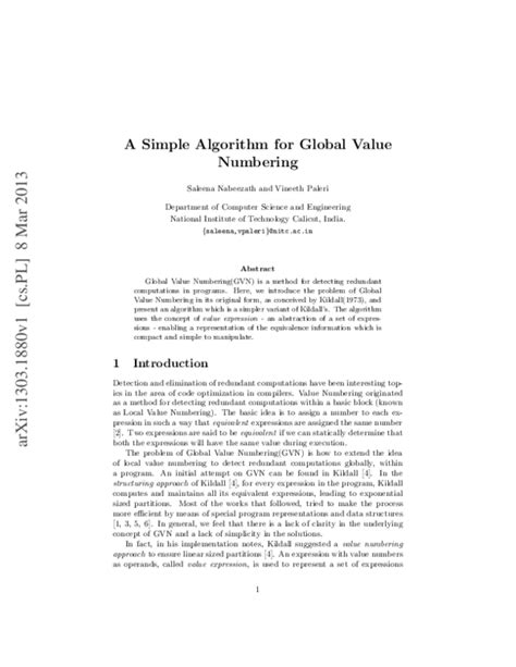 pdf a simple algorithm for global value numbering
