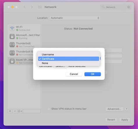 Configure P2s Vpn Clients Certificate Authentication Macos Native Client Azure Vpn Gateway