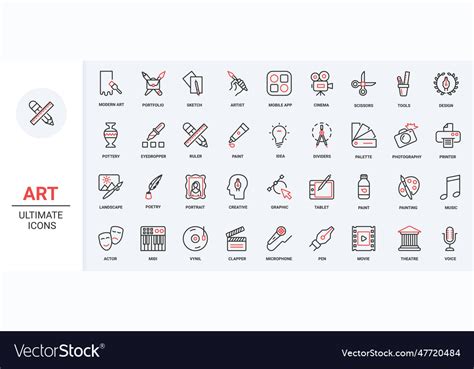 Red Black Thin Line Icons Set For Art Design Vector Image