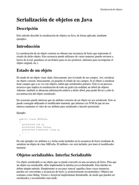serialización en java pdf objeto informática java lenguaje de