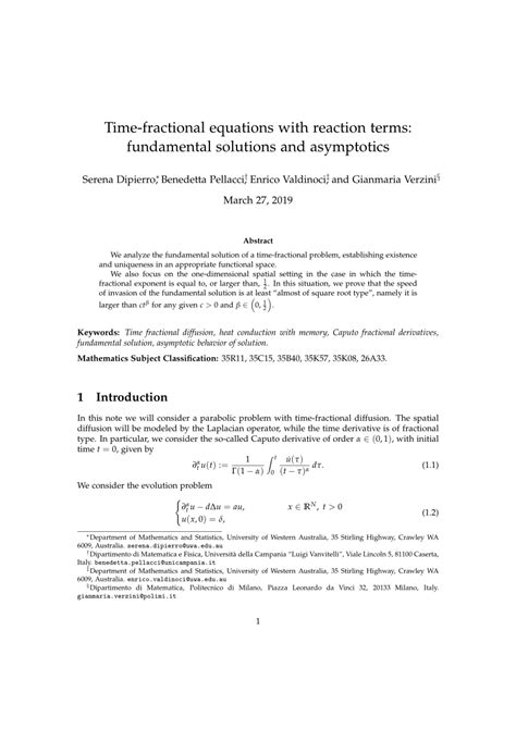 Pdf Time Fractional Equations With Reaction Terms Fundamental Solutions And Asymptotics