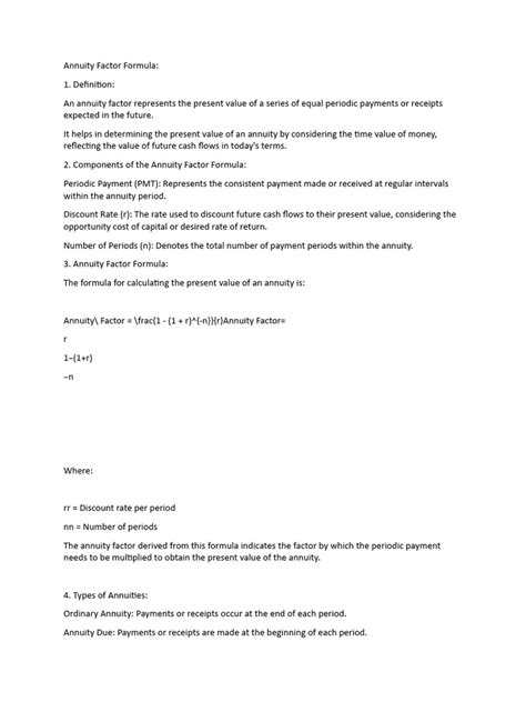 Annuity Factor Formula Notes Pdf Present Value Time Value Of Money