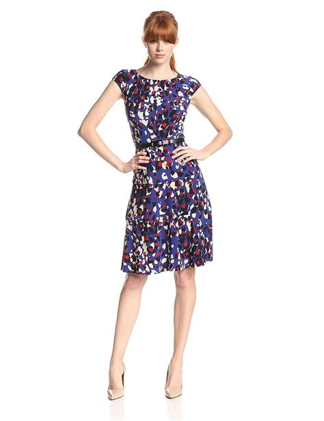 Anne Klein Womens Cap Sleeve Print Swing Dress Swing Dress Dress