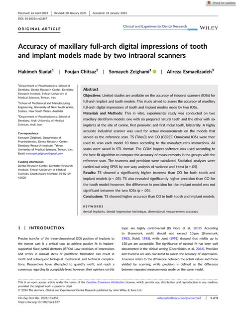 Pdf Accuracy Of Maxillary Full Arch Digital Impressions Of Tooth And Implant Models Made By
