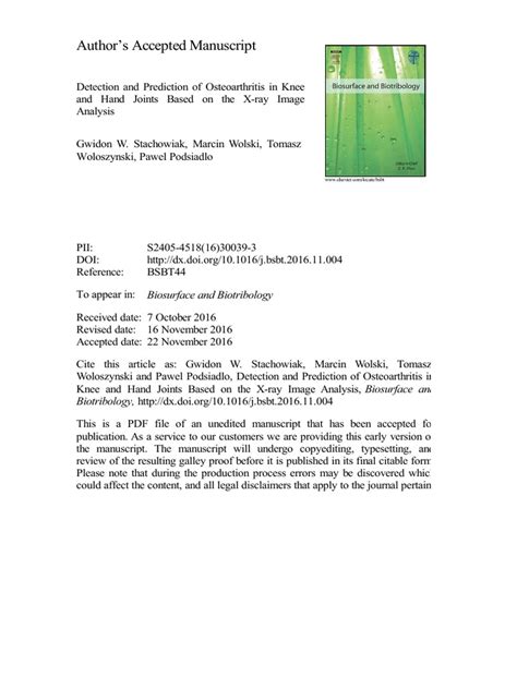 detection and prediction of osteoarthritis in knee pdf osteoarthritis medical imaging