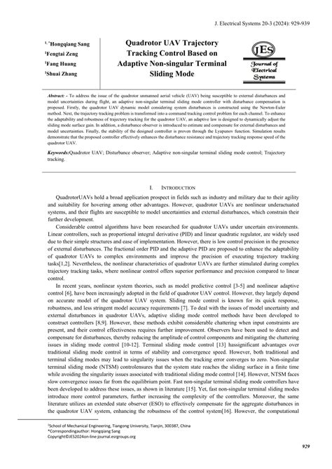 Pdf Quadrotor Uav Trajectory Tracking Control Based On Adaptive Non