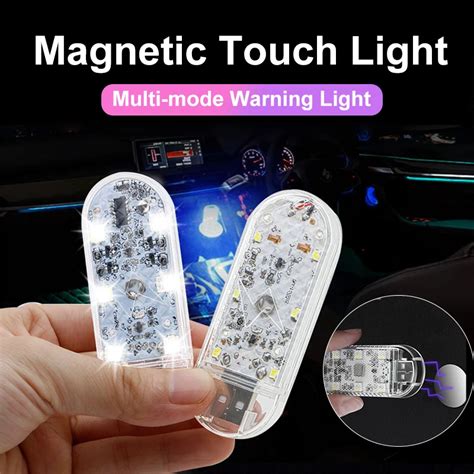 Led 터치 라이트 미니 무선 자동차 인테리어 조명 자동차 지붕 천장 독서등 문 발 트렁크 보관함 충전기 12x