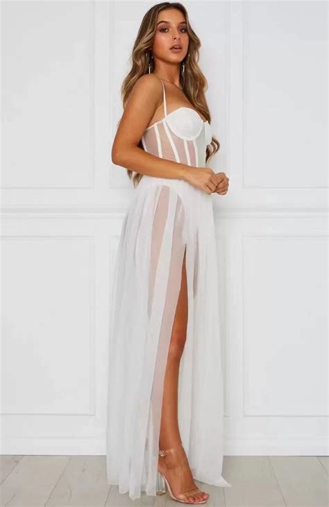 White Mesh Sheer See Through Nightgown Allureluv