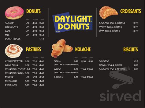 Daylight Donuts Menu In Birmingham Alabama Usa