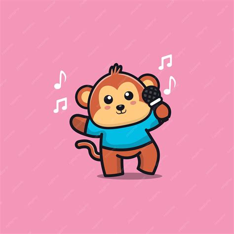 Lindo Mono Canta Una Canción Ilustración De Personaje De Dibujos