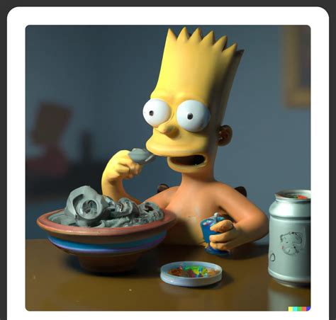 Bart Simpson Eating A Bowl Of Grey Stuff Try The Grey Stuff Its Delicious Dont Believe Me