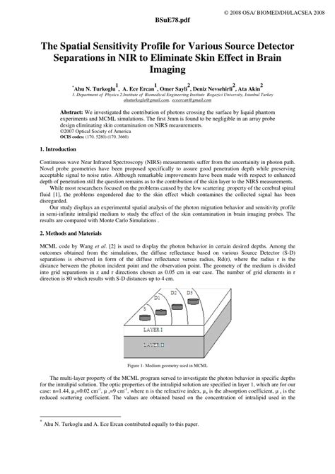Pdf The Spatial Sensitivity Profile For Various Source Detector
