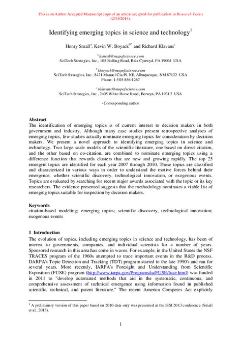 Pdf Identifying Emerging Topics In Science And Technology