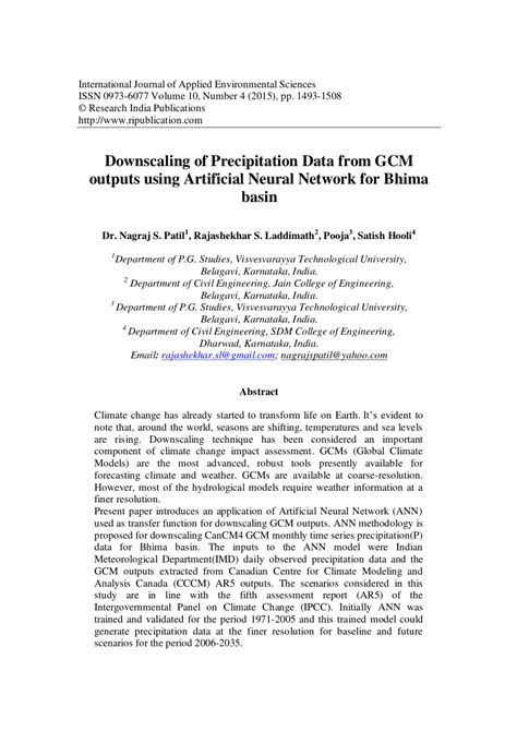 Pdf Downscaling Of Precipitation Data From Gcm Outputs Using Artificial Neural Network For