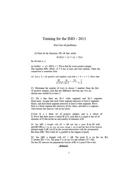 List Of Imo Level Olympiad Problems Pdf Numbers Equations