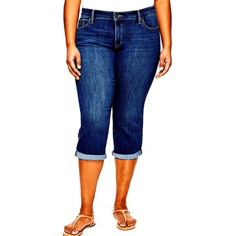 Jack David Womens Plus Size Stretch Blue Denim Capri Jeans With Mid