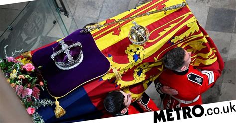 what are a sceptre and orb as the queen s are placed on her coffin
