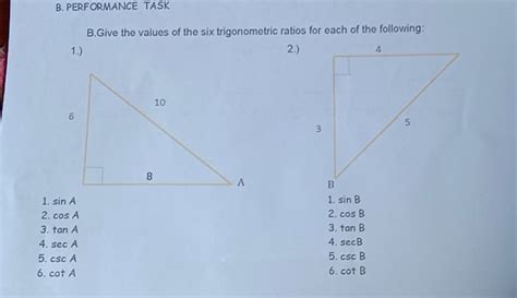Solved Bperformance Task Bgive The Values Of The Six Trigonometric