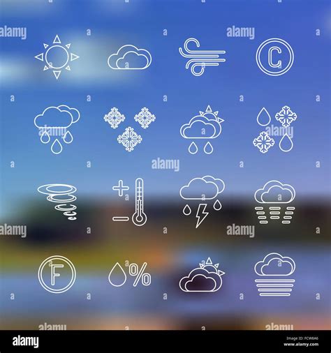 Vector White Outline Weather Forecast Icons Collection Sun Rain Wind