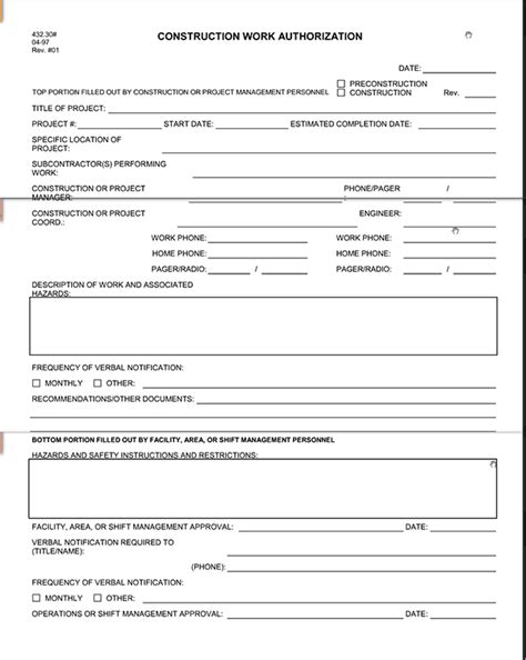 Free Contractor Work Authorization Form Template Printable Word Searches